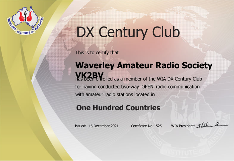 AWARDS | Waverley Amateur Radio Society